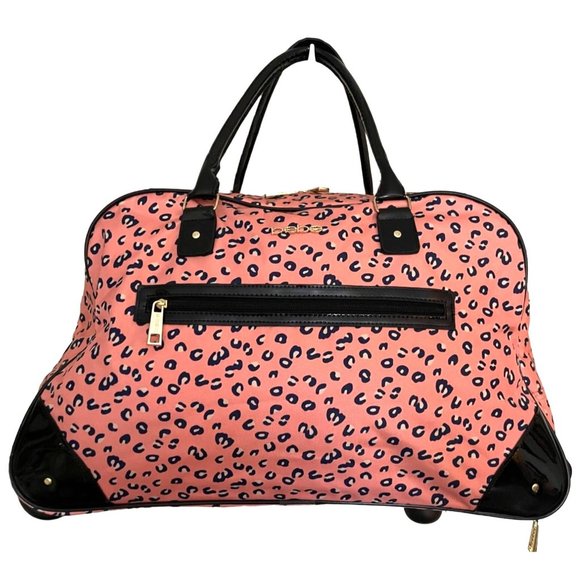 bebe | Bags | Bebe Overnight Roller Bag Peach Cheetah Print With Black ...